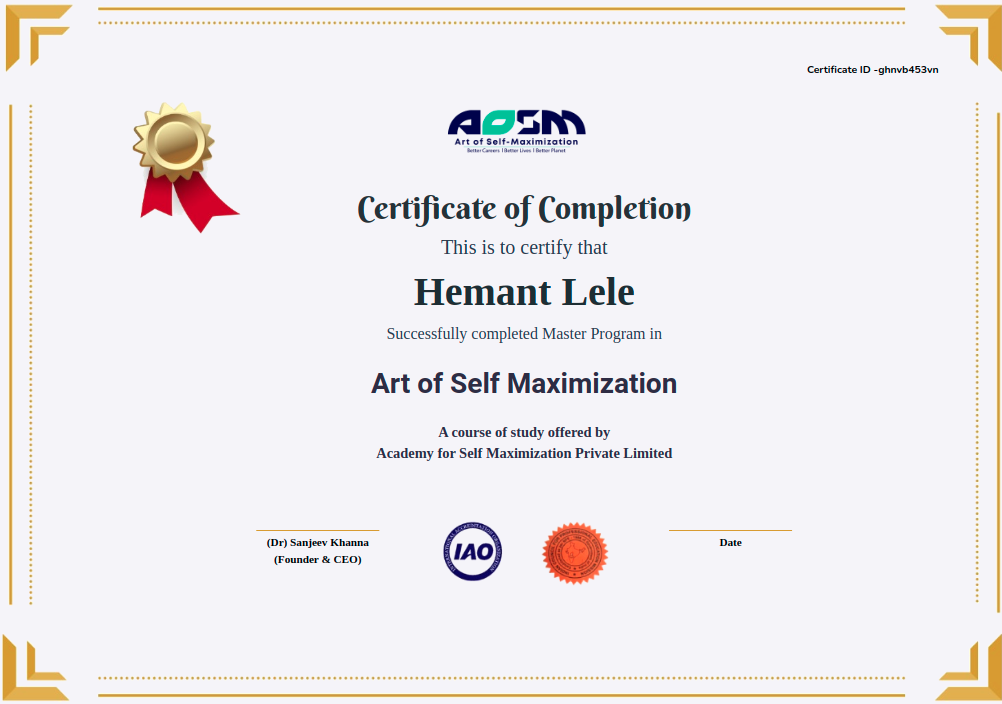 Certification | AOSM | Art of Self-Maximization - Better Careers ...